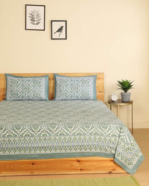 Buy Sanganer Print Cotton King-Size Bedsheet with 2 Pillow Covers ...