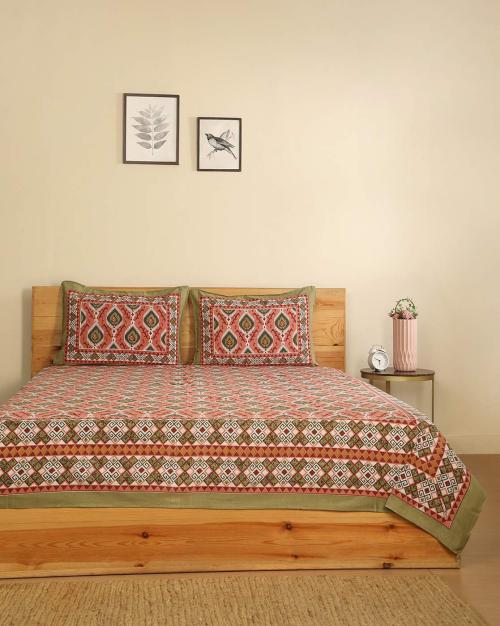 Buy Sanganer Print Cotton Double Bedsheet with 2 Pillow Covers Online ...