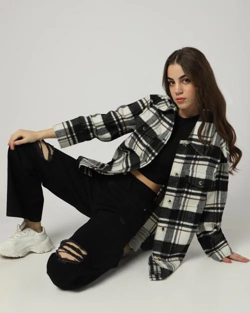 Buy Checked Jacket with Flap Pockets Online at Best Prices in India ...