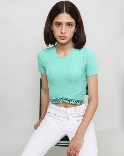 Buy Ribbed Crew-Neck Crop Top Online at Best Prices in India - JioMart.