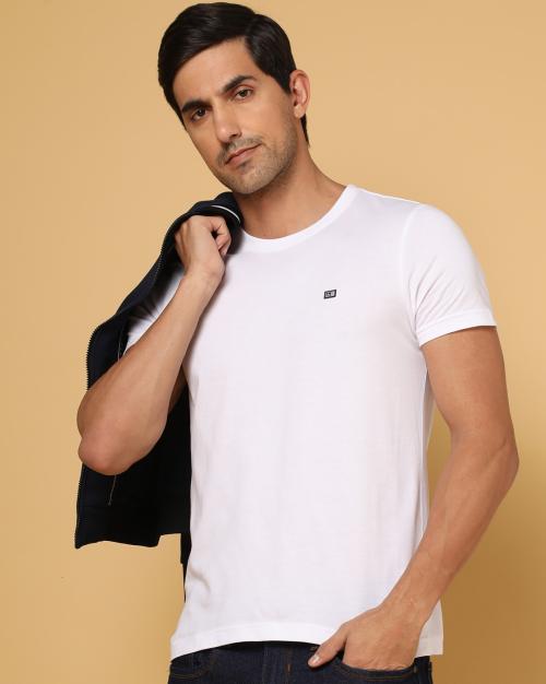 Buy Regular Fit Crew-Neck T-Shirt with Brand Patch Online at Best ...