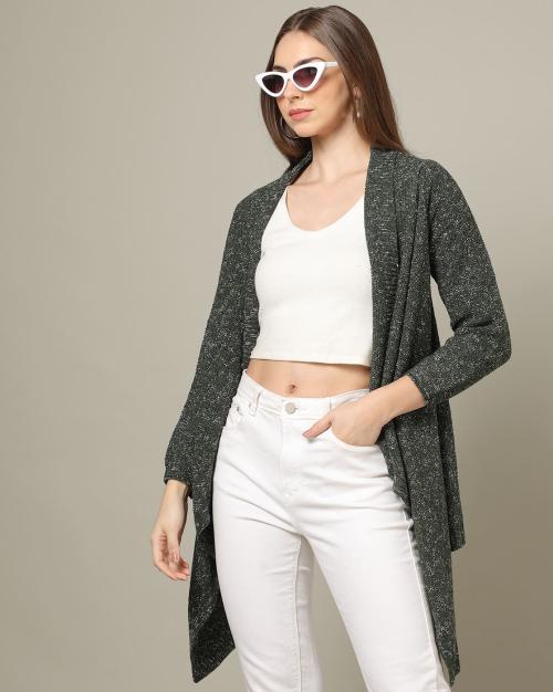 Buy Women Heathered Relaxed Fit Front-Open Shrug Online at Best Prices ...