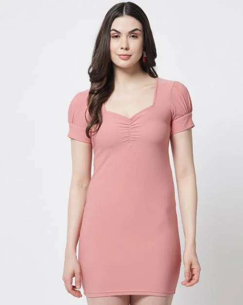 Buy Bodycon Dress with Puff Sleeves Online at Best Prices in India ...