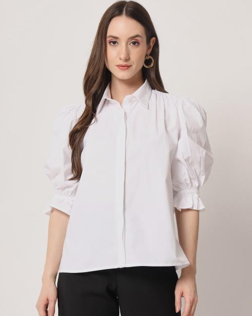 Buy Regular Fit Shirt with Puffed Sleeves Online at Best Prices in ...