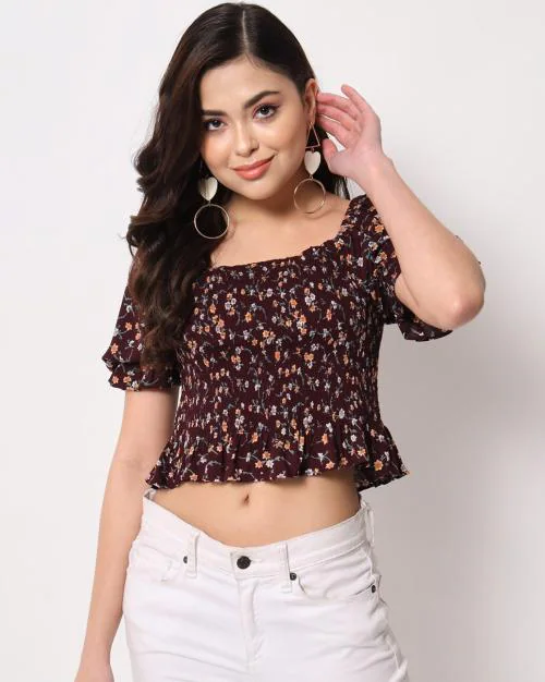 Buy Floral Print Smocked Crop Top Online at Best Prices in India - JioMart.