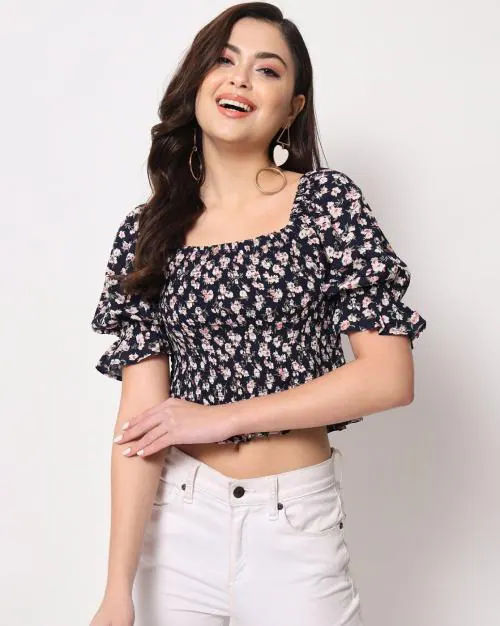 Buy Floral Print Smocked Crop Top Online at Best Prices in India - JioMart.