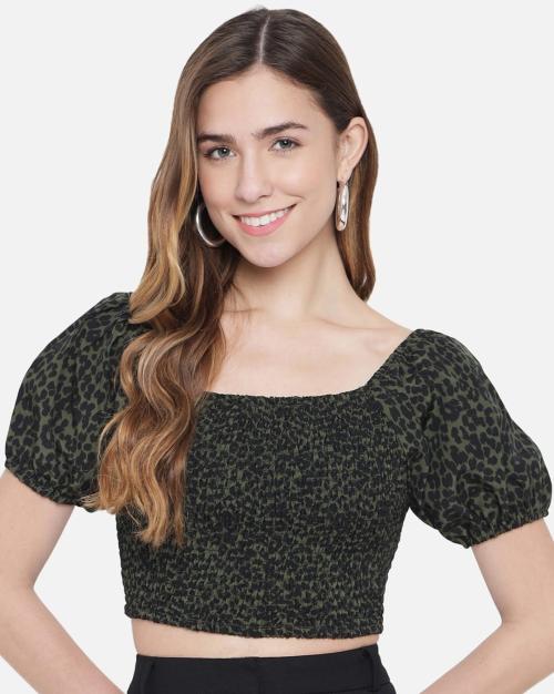 Buy Animal Print Square-Neck Crop Top Online at Best Prices in India ...