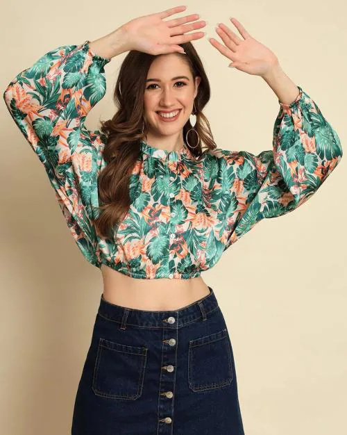 Buy Tropical Print Balloon Crop Top Online at Best Prices in India ...