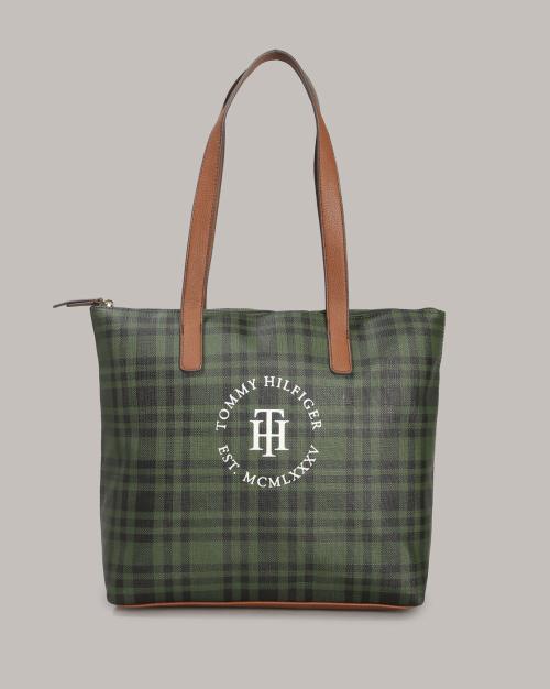 Buy Women Checked Tote Bag with Zip Closure Online at Best Prices in ...
