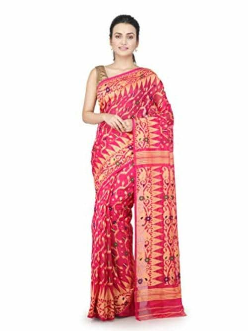 Buy PinkLoom Women Pink Handloom Pure Cotton Saree Without Blouse Piece Online at Best Prices in ...