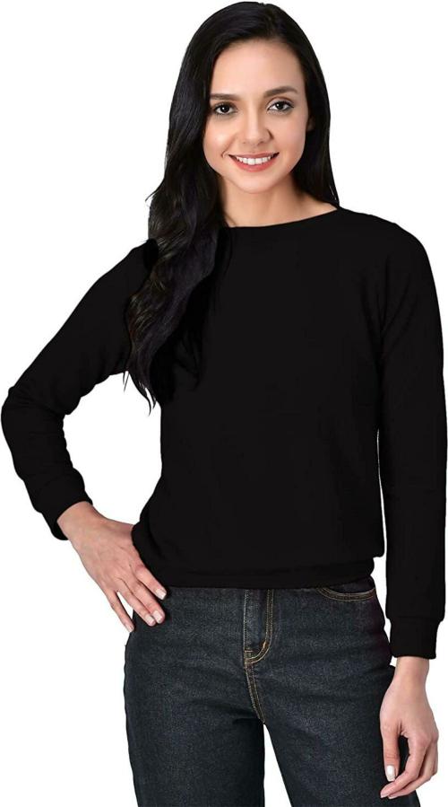 Buy Meijaata Women Black Solid Polyester Sweatshirt Online at Best ...