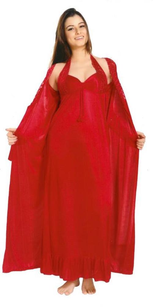 Buy Enzoluxe Women's Satin Solid Maxi Length Nighty with Robe (Size ...