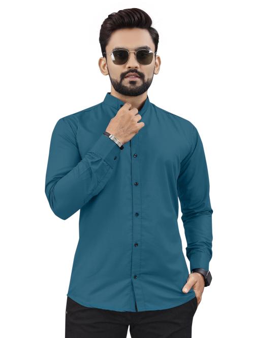 Buy NIVICK Men Slim Fit Solid Mandarin Collar Casual Shirt--Peacock--S ...