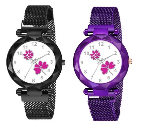 Buy KIROH Analog Stylish Flower Multicolor Dial Megnetic Strap Combo ...