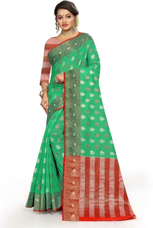 Buy NS World Women Dark Green Self Design Cotton Blend Saree Online at Best Prices in India ...