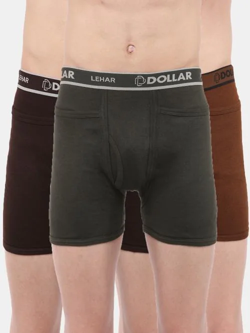 Buy DOLLAR Lehar Men's Assorted Solid 100% Cotton Pack of 3 Trunks ...