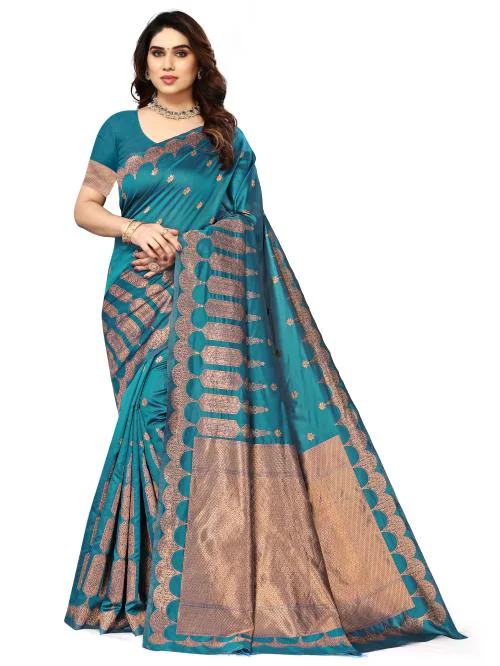 Buy Om Shantam Sarees MorPich Woven, Self Design Banarasi Soft Silk ...