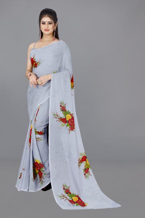 Buy Anand Women Grey Self Design Pattern Georgette Single Saree Without ...