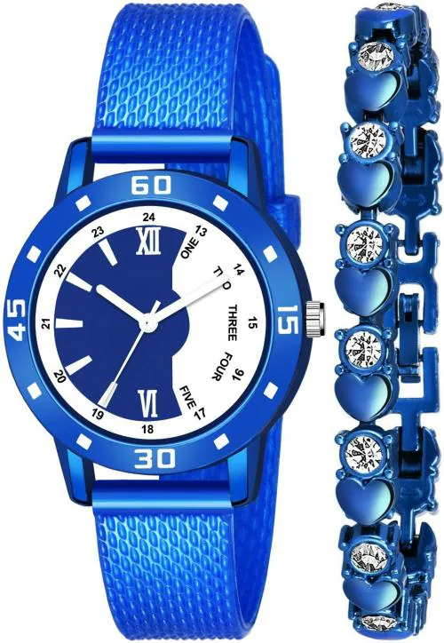 Buy Crab Analog Blue Dial Black Strap Watch With Bracelet For Girls ...