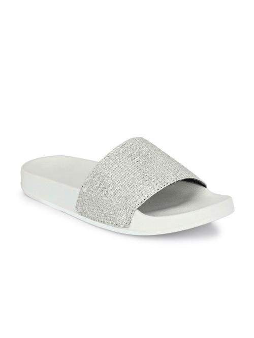 Buy BUCIK Women's White Synthetic Leather Slip-On Casual Sliders Online ...