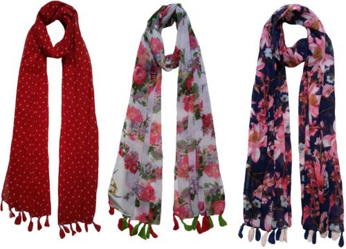 Buy FusFus Women Multicolor Floral Print Chiffon Stole - Free Size ...