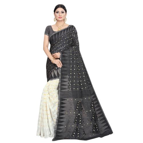Buy Parvani Woven Jamdani Cotton Silk Saree (White, Black) Online at ...
