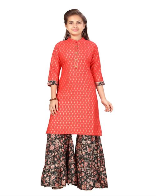 Buy Aarika Girls Gajri-Dark Green Party Wear Kurti Sharara Set Online ...