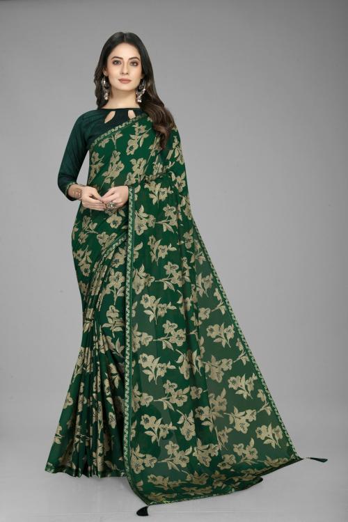 Buy SWIFFIN Exclusive Georgette Banarasi Green Saree For Women/Women ...
