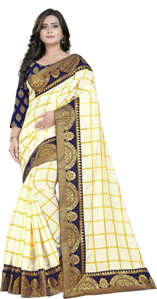 Buy Harpita Women White Checkered Satin Fashion Saree Online at Best ...