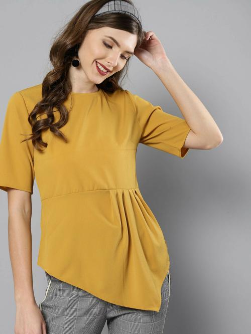 Buy Marie Claire Women Mustard Solid Top Online at Best Prices in India ...