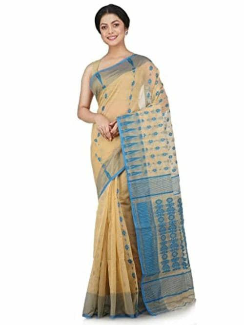 Buy PinkLoom Women Beige Solid Cotton Blend Jamdani Saree Online at Best Prices in India - JioMart.