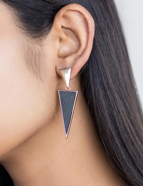 Buy Ayesha Contemporary Black Acrylic Gold-Toned Double Triangular Drop Earrings Online at Best ...