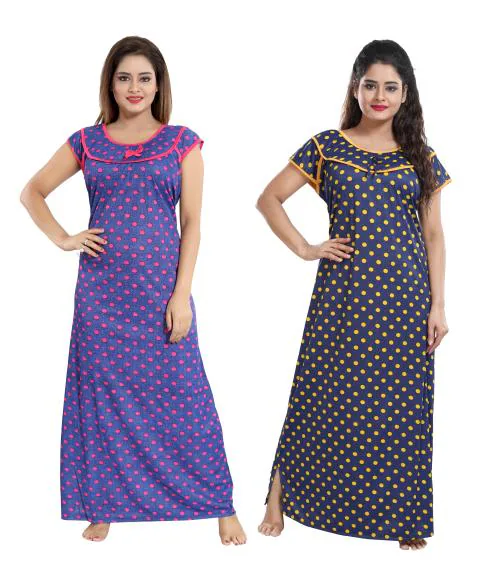 Buy Glam World Women Multicolor Printed Satin Nighty Combo- Free Size ...
