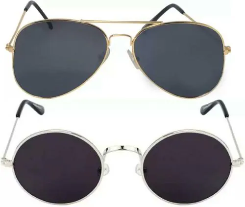 Buy RMKK Round Aviator Sunglasses (For Men & Women Black Black) Online ...