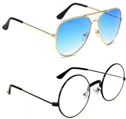 Buy RMKK Round Aviator Sunglasses (For Men & Women Blue Clear) Online ...