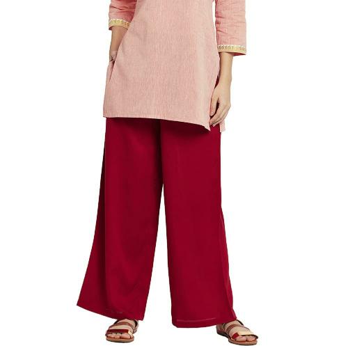 Buy GO COLORS Women Red Solid 100% Cotton Palazzos Online at Best ...