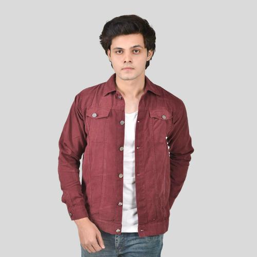 Buy Klizen Men Maroon Solid Denim Full Sleeve Jacket Online at Best ...