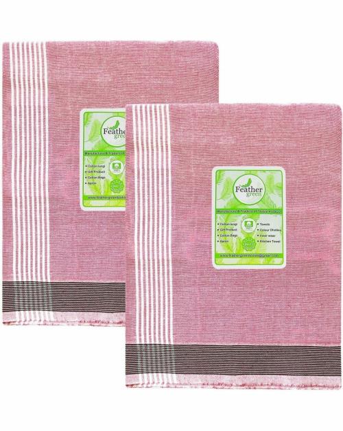 Buy Feather Green Men Pink Striped Cotton Blend Lungi - Free Size (Pack ...