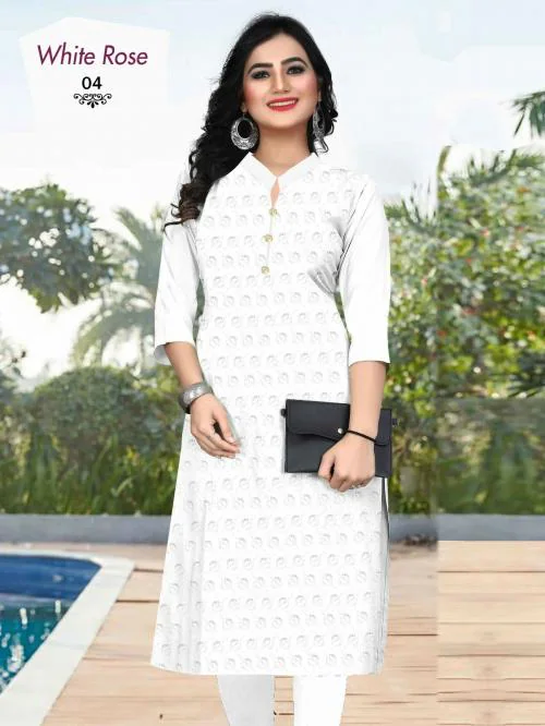 Buy FLYEVERYTIME White Rose Women Primum Chikan Kurta Digain 4 (Size XL ...