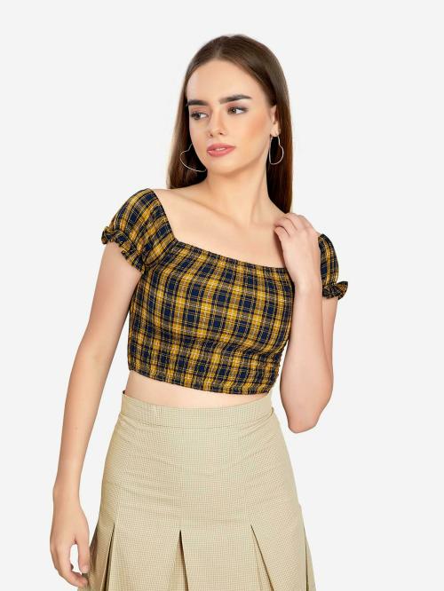 Buy VASTRADO Women Yellow Pure Cotton Checked Crop Top tops Online at ...
