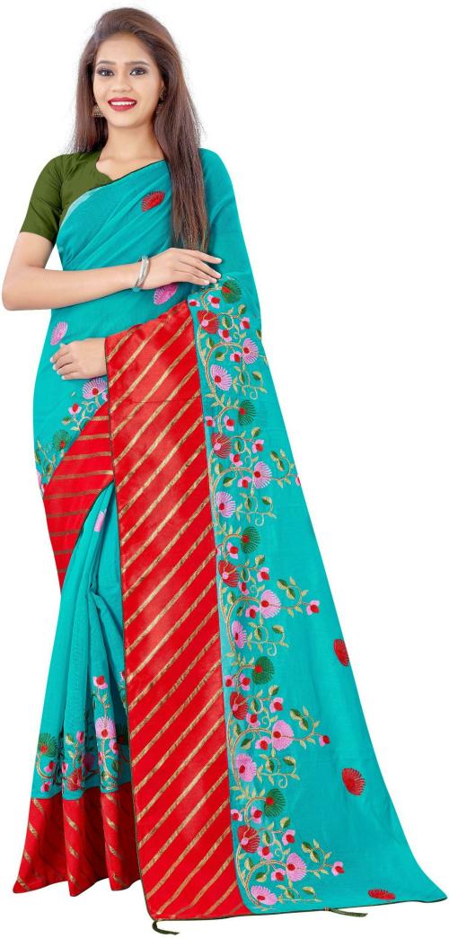 Buy Febo Fashion Women Navy Embroidered Cotton Blend Single Saree ...
