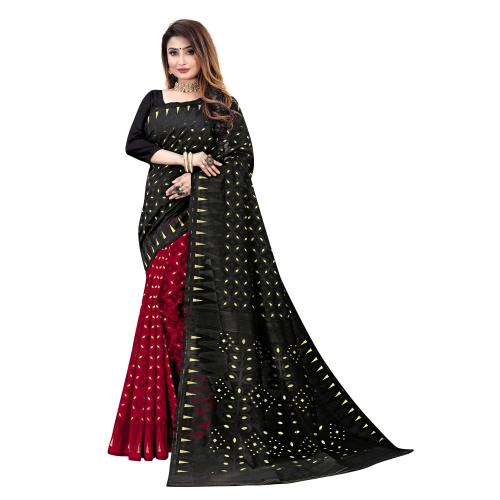 Buy Parvani Woven Jamdani Cotton Silk Saree (Red, Black) Online at Best ...