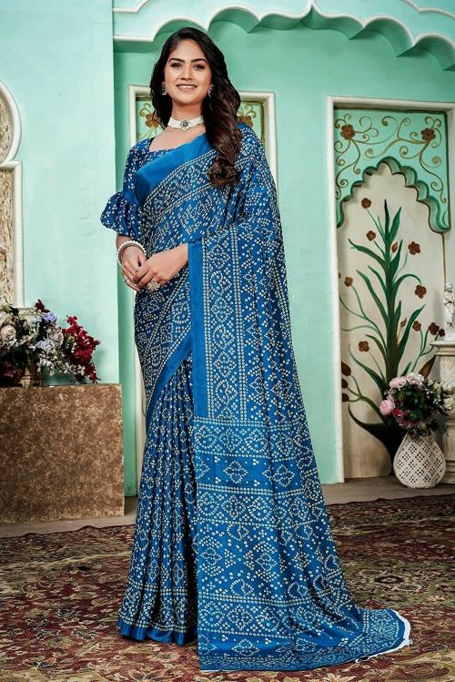 Buy SWIFFIN Soft Silk Bandhani Sky Saree For Women/Women Saree With ...
