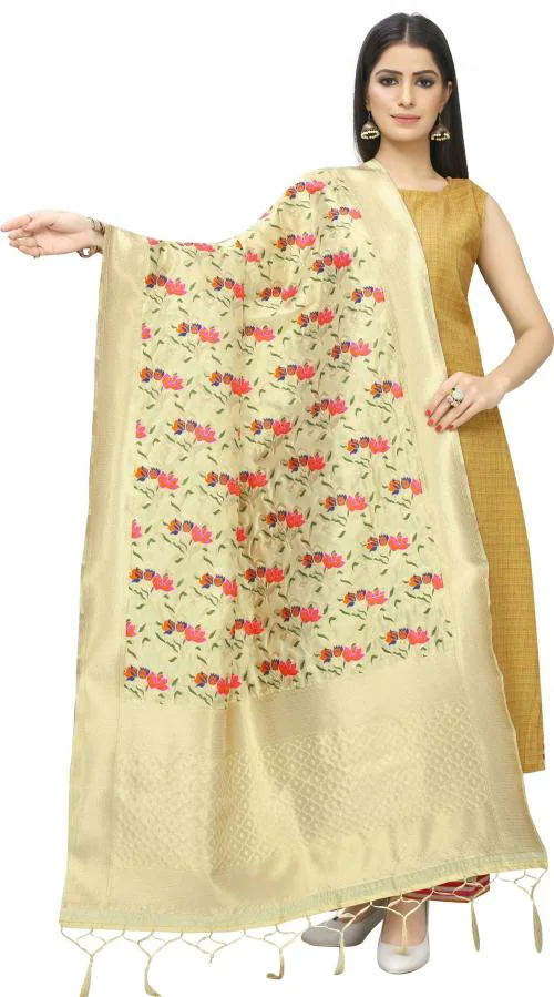Buy HYPHORIA Women Gold Silk Blend Woven Design Dupatta Online at Best ...