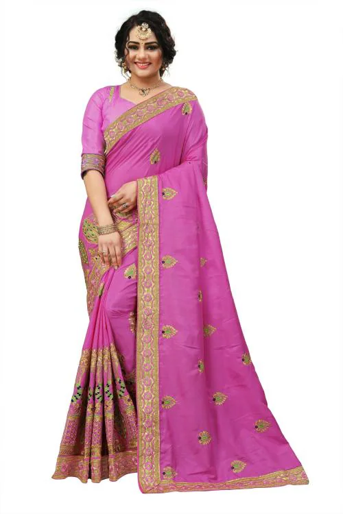 Buy N V Patel Women Pink Embroidered Silk Blend Bollywood Saree Online ...