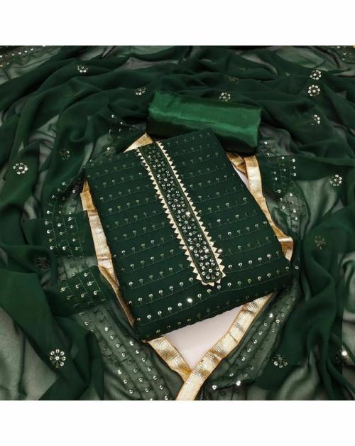Buy ICCIT FAL Women Dark Green Embroidered Georgette Salwar Suit ...