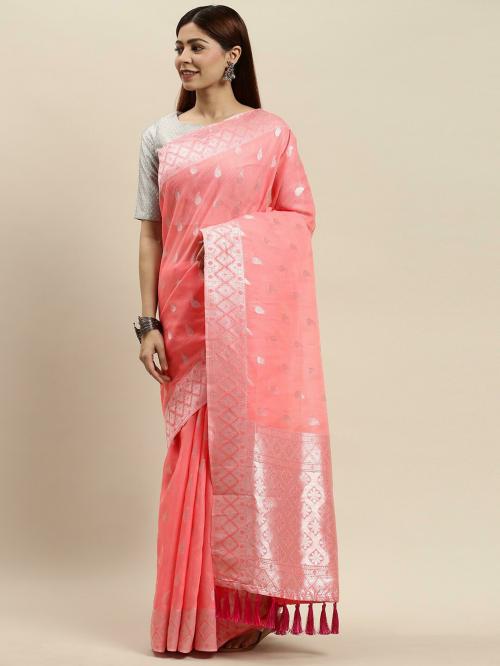 Buy VASTRANAND Women Pink Cotton Blend Woven Design Saree Online at ...