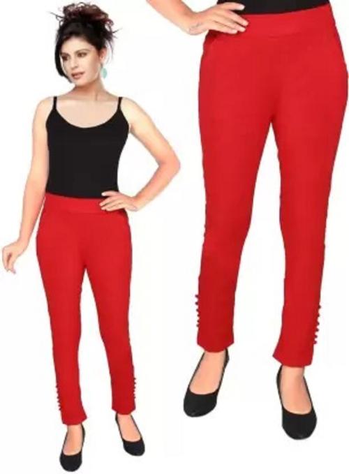 Buy AAKARSHAK Lycra Blend Solid Red Jeggings for Womens Online at Best ...