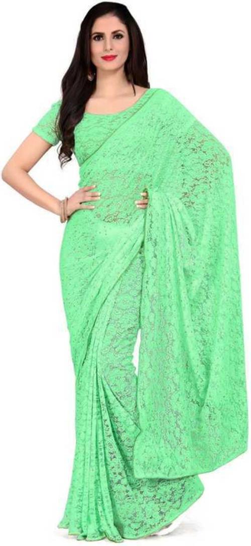 Buy Fashion Field Women Light Green Self Design Net Saree with ...