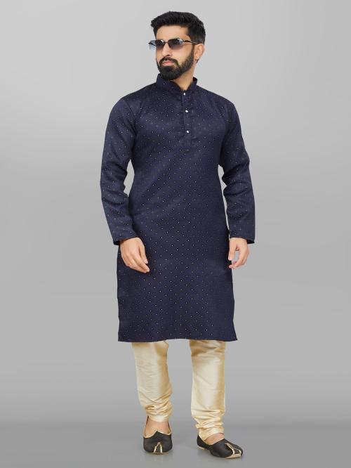 Buy OUTLUK Traditional Indian Navy Blue Colour Kurta With Jacquard ...